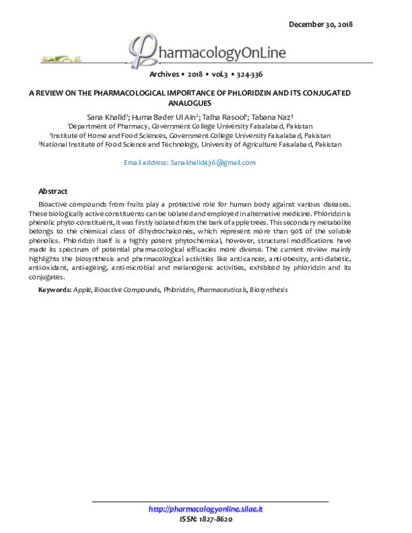 (PDF) A Review on the Pharmacological Importance of Phloridzin and Its ...