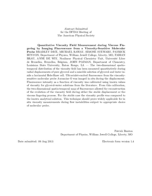 (PDF) Quantitative Viscosity Field Measurement during Viscous Fingering ...
