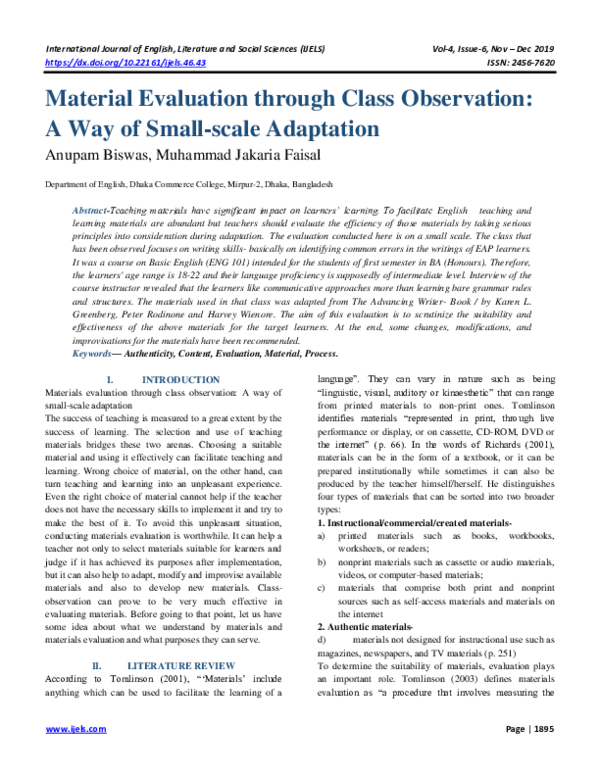 (PDF) Material Evaluation through Class Observation: A Way of Small ...