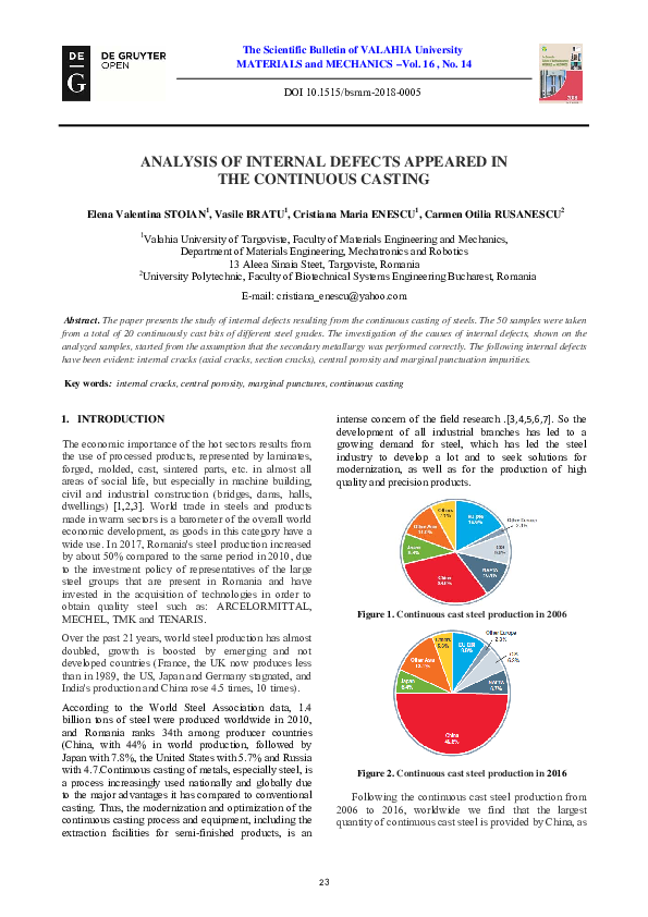 (PDF) Analysis of Internal Defects Appeared in the Continuous Casting