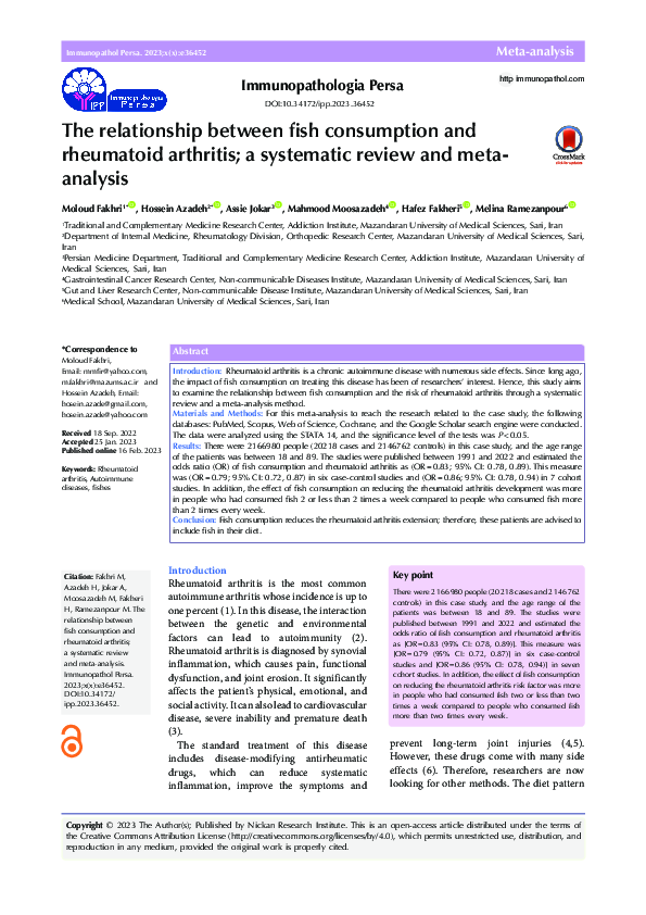 (PDF) The relationship between fish consumption and Rheumatoid ...