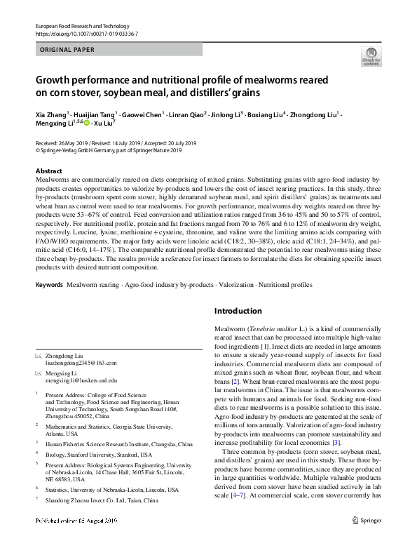 (PDF) Growth performance and nutritional profile of mealworms reared on ...