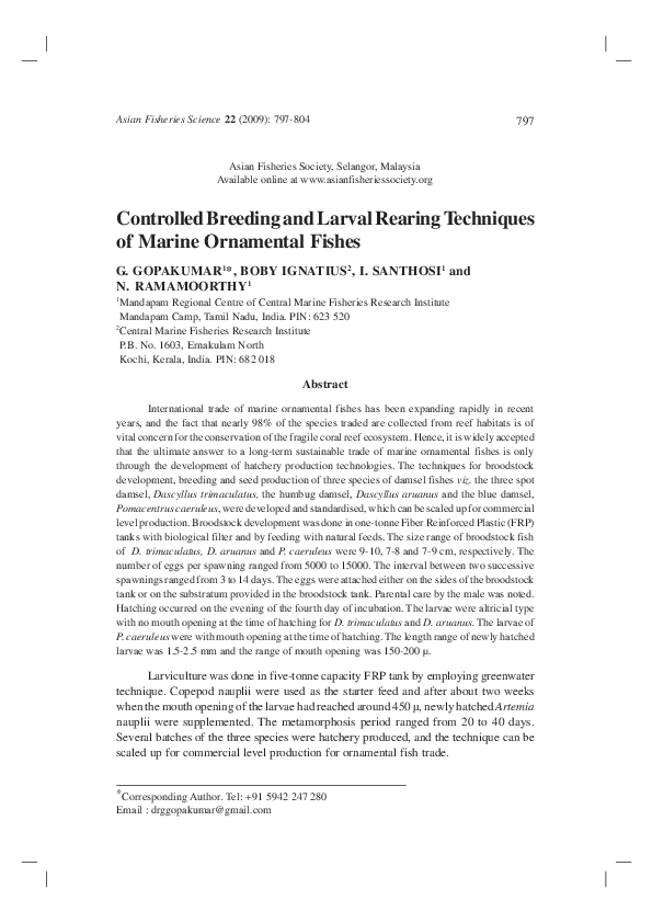 (PDF) Controlled Breeding and Larval Rearing Techniques of Marine ...