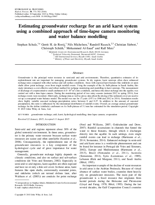 (PDF) Estimating groundwater recharge for an arid karst system using a combined approach of time ...