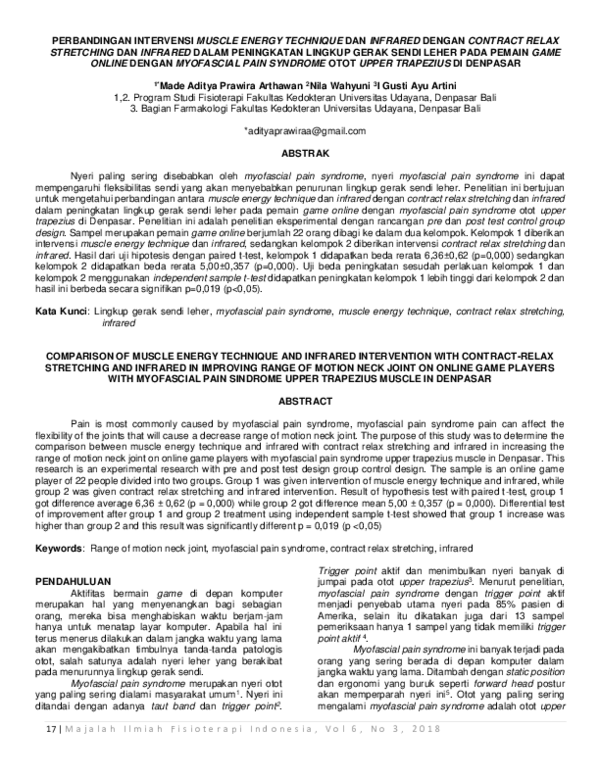 (PDF) The Comparison of Muscle Energy Technique and Infrared ...