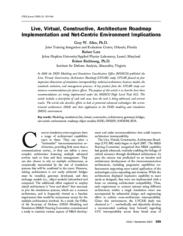 (PDF) Live, Virtual, Constructive, Architecture Roadmap Implementation ...