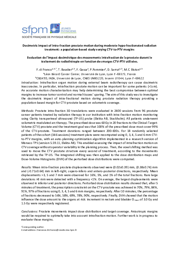 (PDF) Evaluation de l'impact dosimétrique des mouvements intrafraction ...