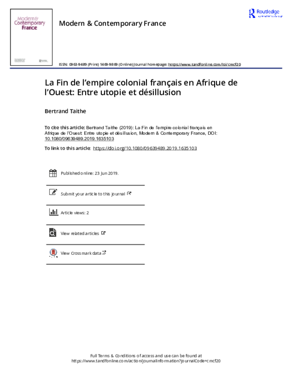 (PDF) La Fin de l’empire colonial français en Afrique de l’Ouest: Entre ...