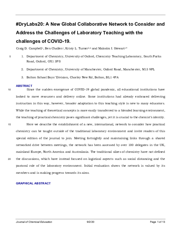 (PDF) #DryLabs20: A New Global Collaborative Network to Consider and ...
