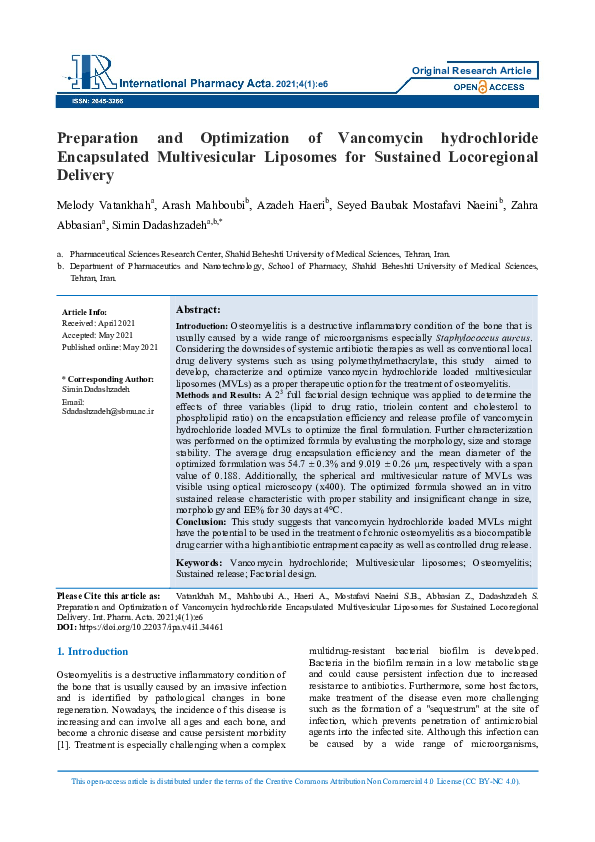 (PDF) Preparation and Optimization of Vancomycin hydrochloride ...