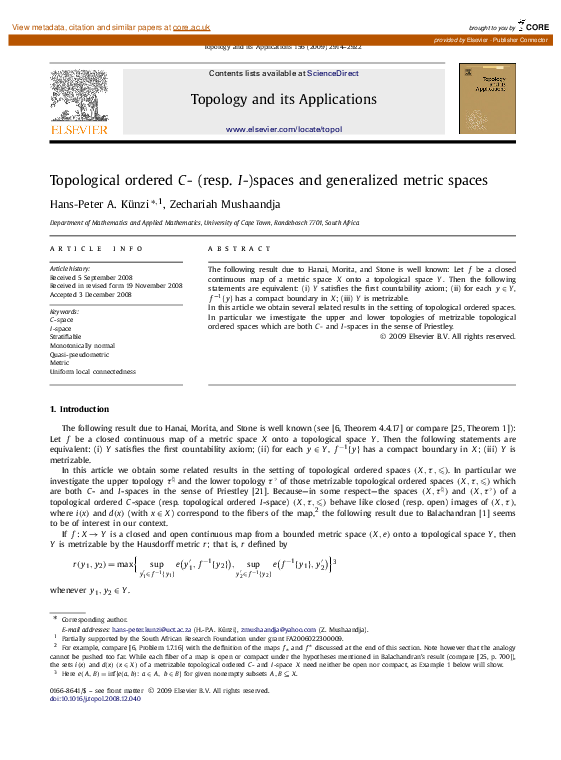 Pdf C And I Spaces Metrizability In Ordered Topological Spaces