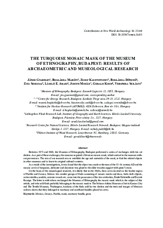 (PDF) THE TURQUOISE MOSAIC MASK OF THE MUSEUM OF ETHNOGRAPHY, BUDAPEST ...