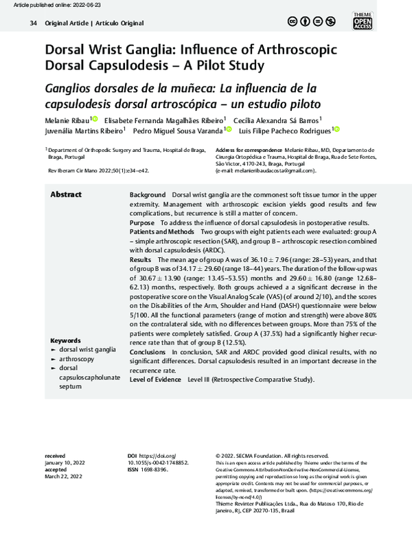 (PDF) Dorsal Wrist Ganglia: Influence of Arthroscopic Dorsal ...