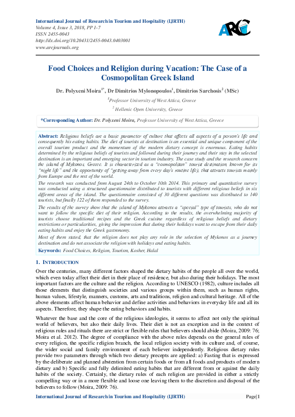 (PDF) Food Choices and Religion during Vacation: The Case of a ...