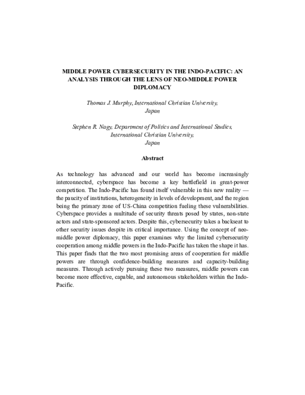 (PDF) Middle Power Cybersecurity Cooperation in the Indo Pacific An ...