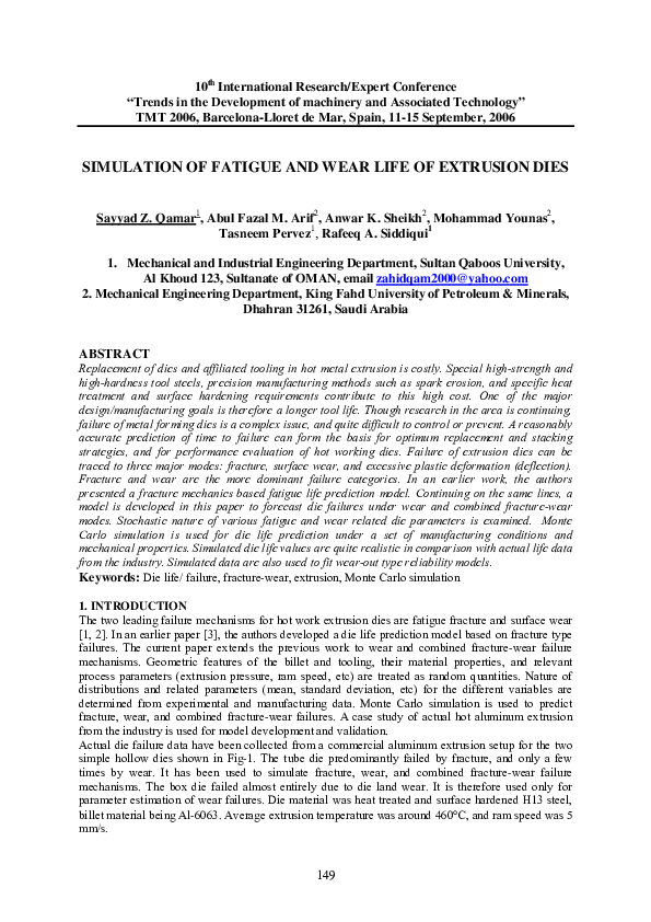 (PDF) Simulation of Fatigue and Wear Life of Extrusion Dies