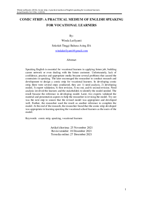 (PDF) COMIC STRIP: A PRACTICAL MEDIUM OF ENGLISH SPEAKING FOR ...