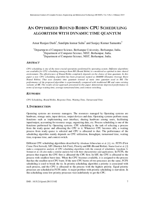 (PDF) An Optimized Round Robin CPU Scheduling Algorithm with Dynamic Time Quantum