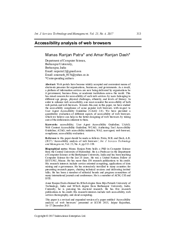 (PDF) Accessibility analysis of web browsers