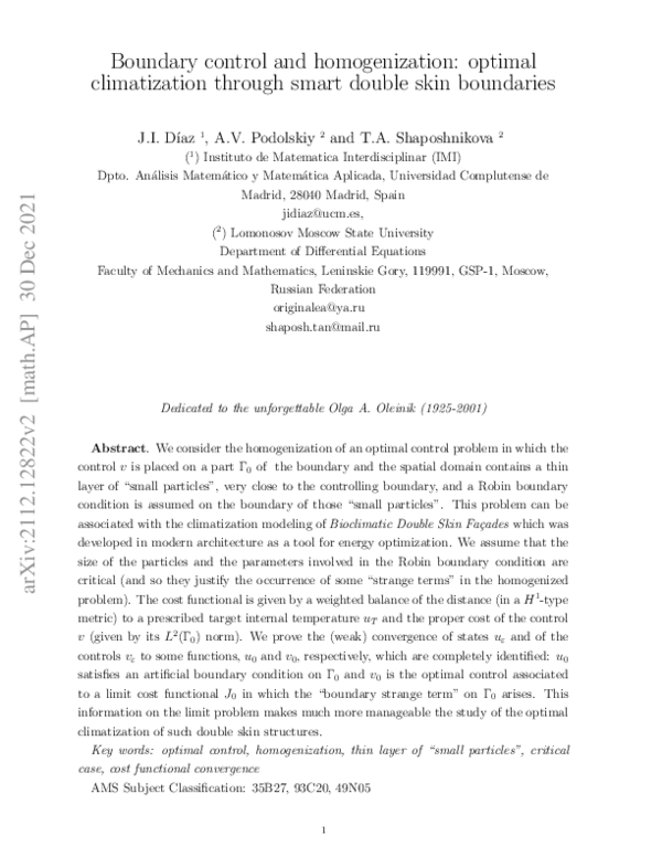 (PDF) Boundary control and homogenization: Optimal climatization through smart double skin ...