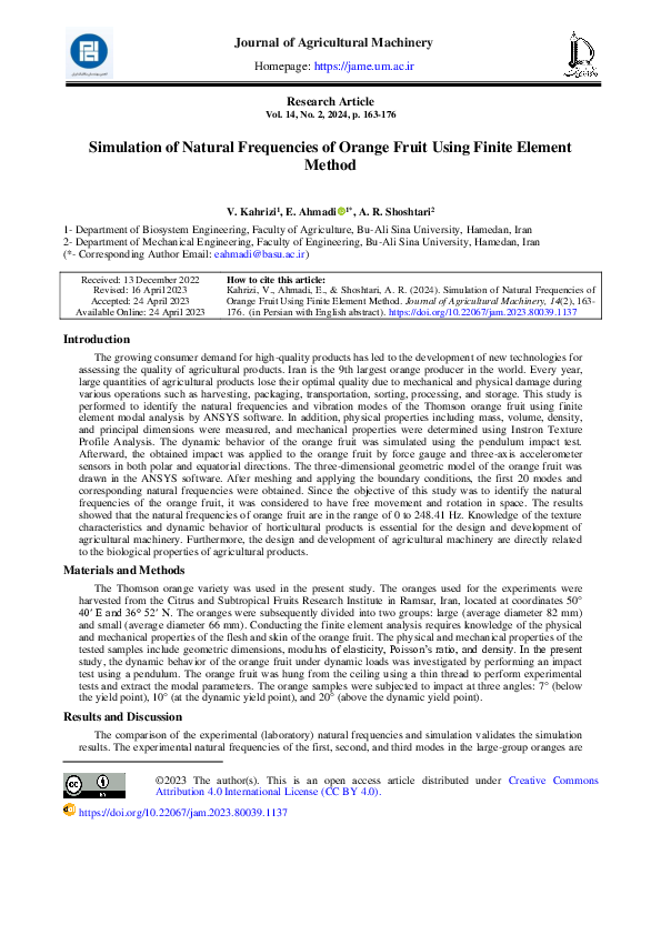 (PDF) Simulation of Natural Frequencies of Orange Fruit Using Finite ...