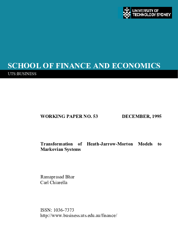 (PDF) Transformation of Heath-Jarrow-Morton Models to Markovian Systems | Ramaprasad Bhar ...