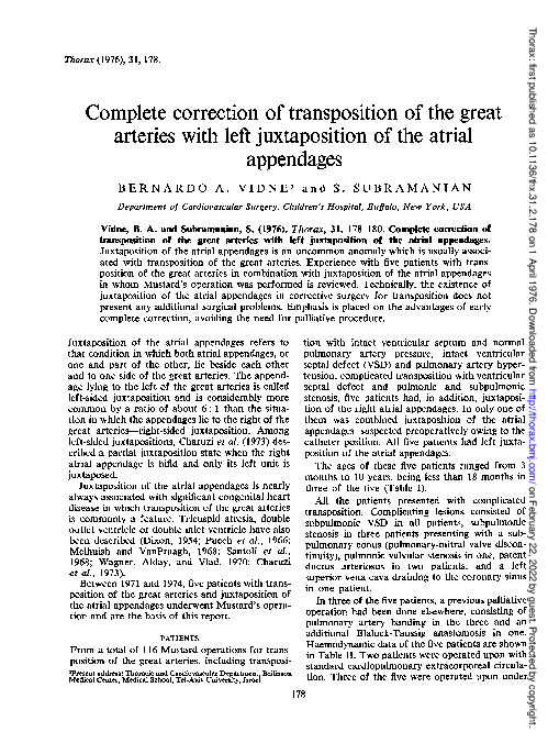 (PDF) Complete correction of transposition of the great arteries with ...