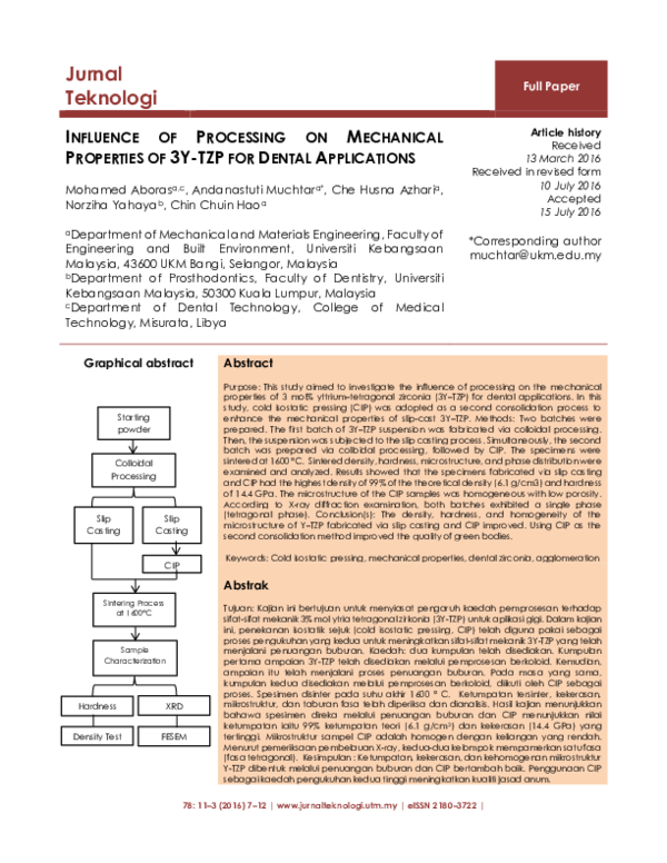 (PDF) Influence of Processing on Mechanical Properties of 3Y-TZP for ...