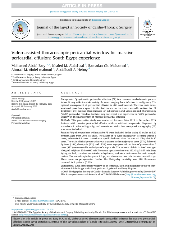 (PDF) Video-Assisted Thoracoscopic Pericardial Window for Diagnosis and ...