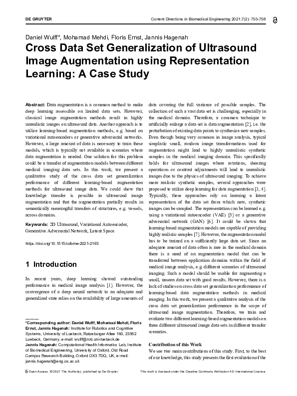 (PDF) Cross Data Set Generalization of Ultrasound Image Augmentation using Representation ...