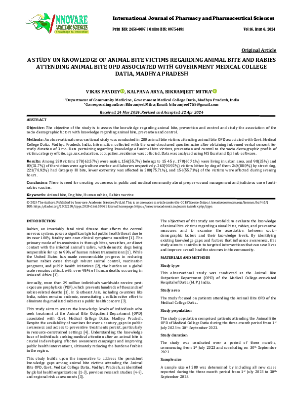 (PDF) A STUDY ON KNOWLEDGE OF ANIMAL BITE VICTIMS REGARDING ANIMAL BITE ...