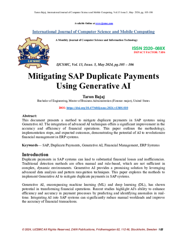 (PDF) Mitigating SAP Duplicate Payments Using Generative AI