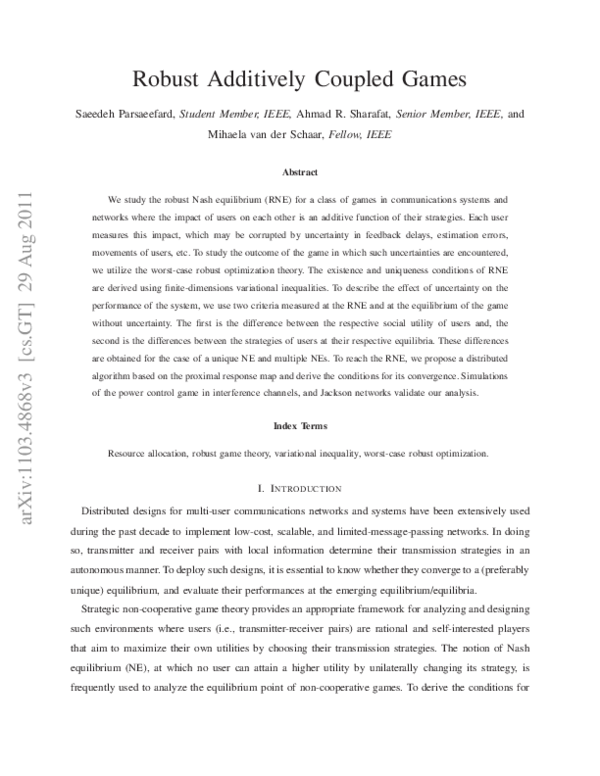 (PDF) Robust Additively Coupled Games
