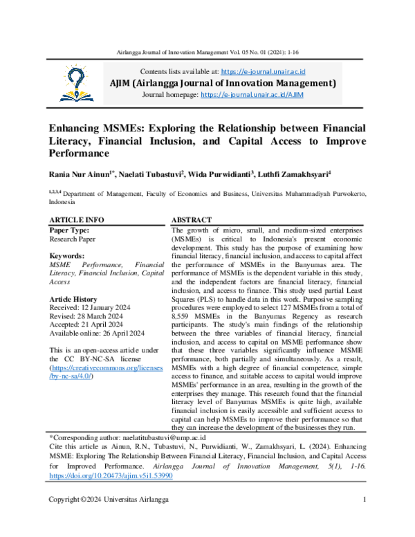 (PDF) Enhancing MSMEs: Exploring the Relationship between Financial ...