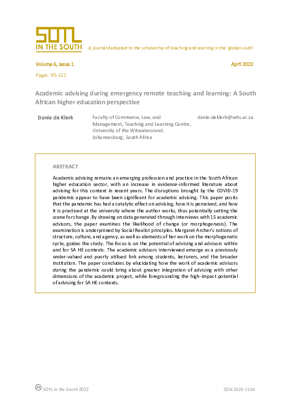 (PDF) Academic advising during emergency remote teaching and learning ...