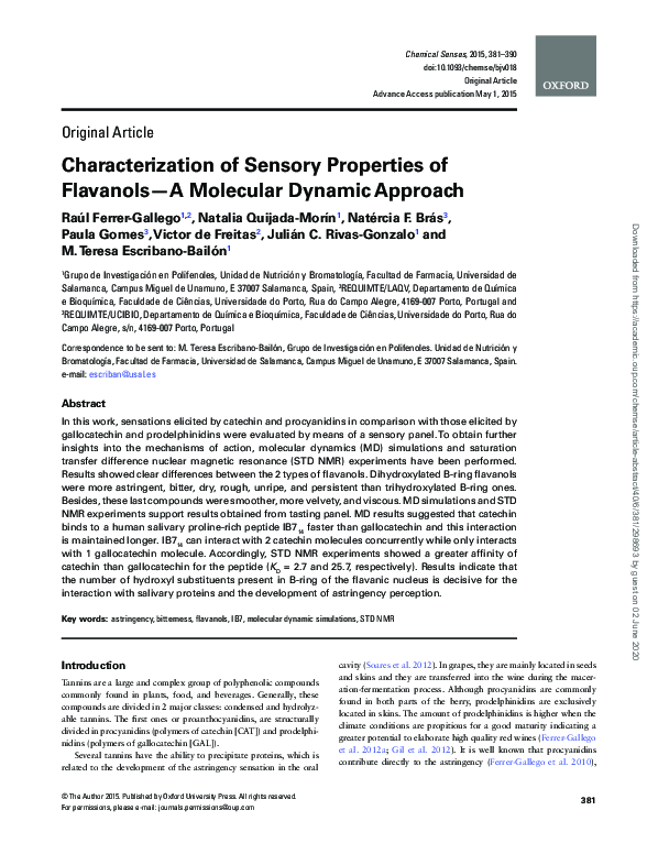 (PDF) Characterization of Sensory Properties of Flavanols--A Molecular ...