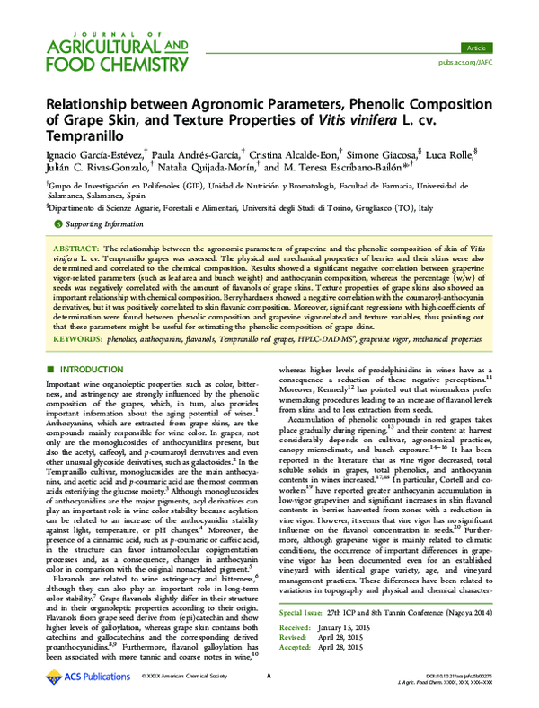(PDF) Relationship between Agronomic Parameters, Phenolic Composition of Grape Skin, and Texture ...