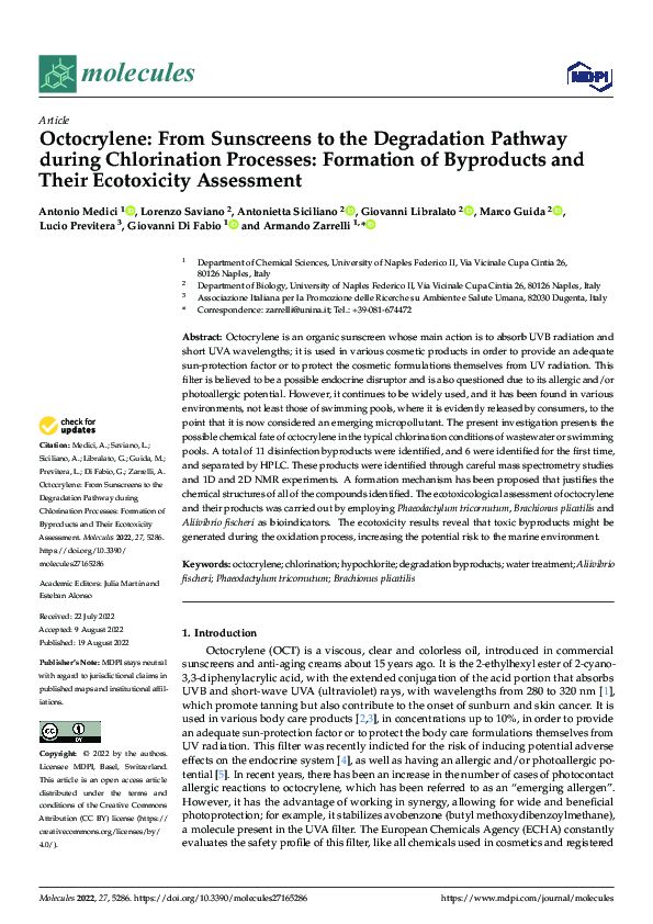 (PDF) Octocrylene: From Sunscreens to the Degradation Pathway during ...
