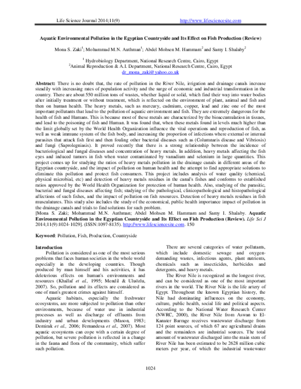 (PDF) Aquatic Environmental Pollution in the Egyptian Countryside and ...