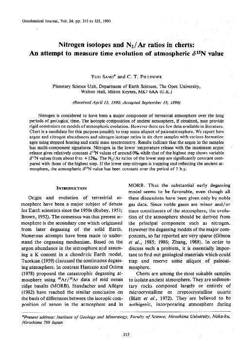 (PDF) Nitrogen isotopes and N2/Ar ratios in cherts. An attempt to measure time evolution of ...