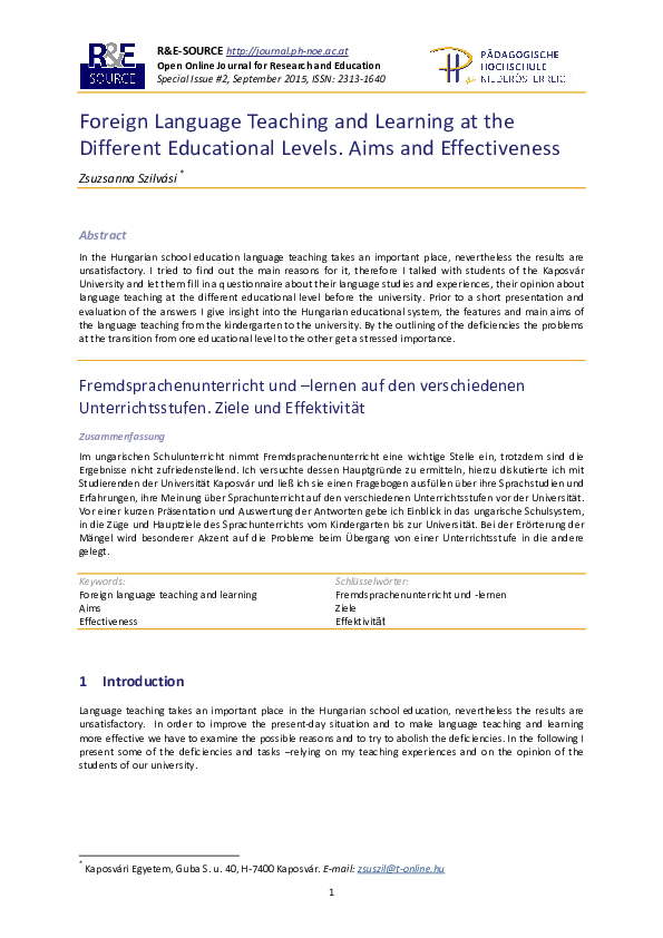 Pdf Foreign Language Teaching And Learning At The Different