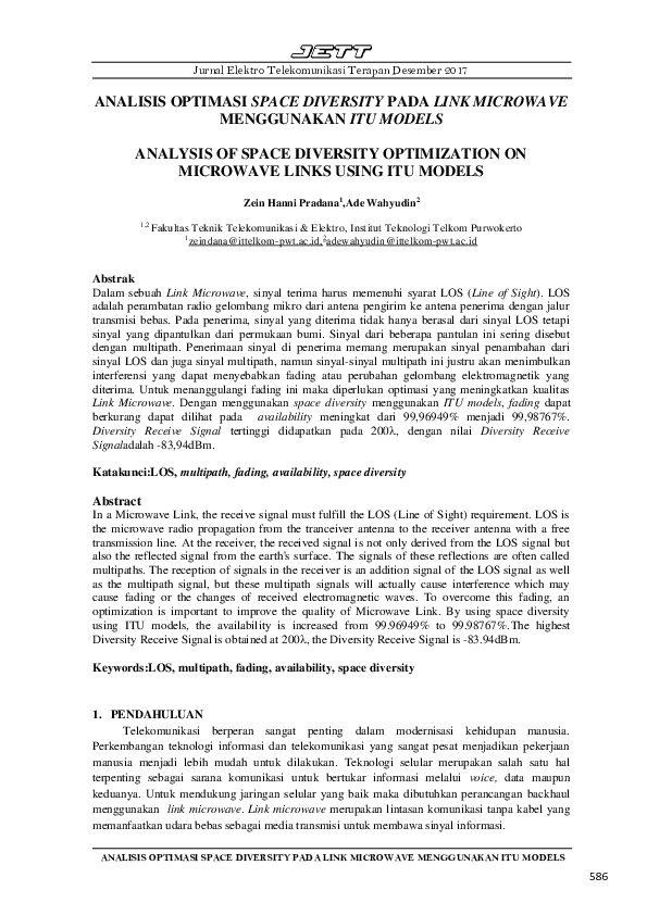 (PDF) Analisis Optimasi Space Diversity pada Link Microwave Menggunakan ...
