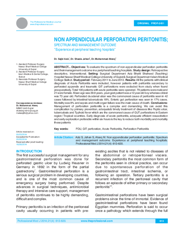 (PDF) Non Appendicular Perforation Peritonitis