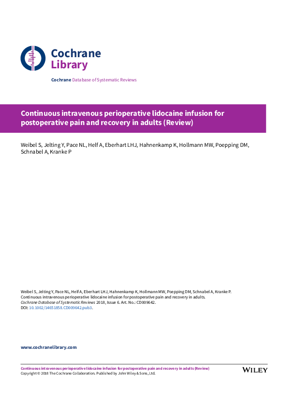 (PDF) Continuous intravenous perioperative lidocaine infusion for postoperative pain and ...