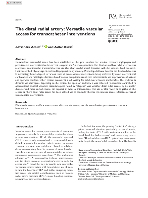 (PDF) The distal radial artery: Versatile vascular access for ...
