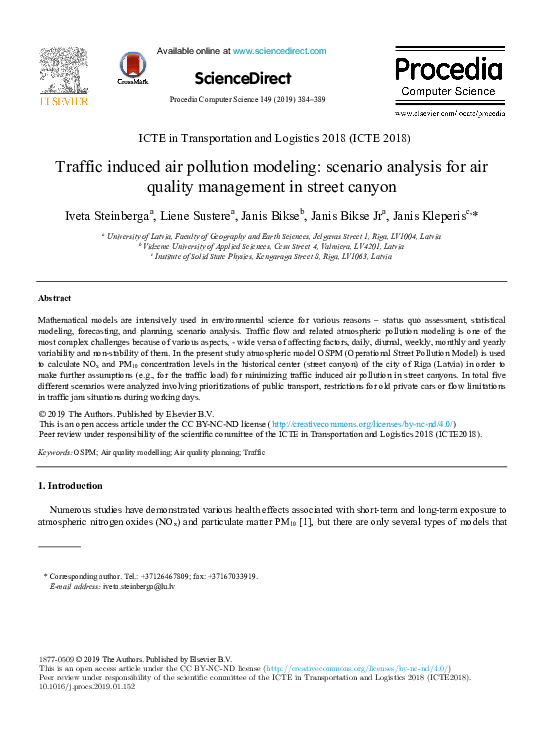 Pdf Traffic Induced Air Pollution Modeling Scenario Analysis For Air Quality Management In