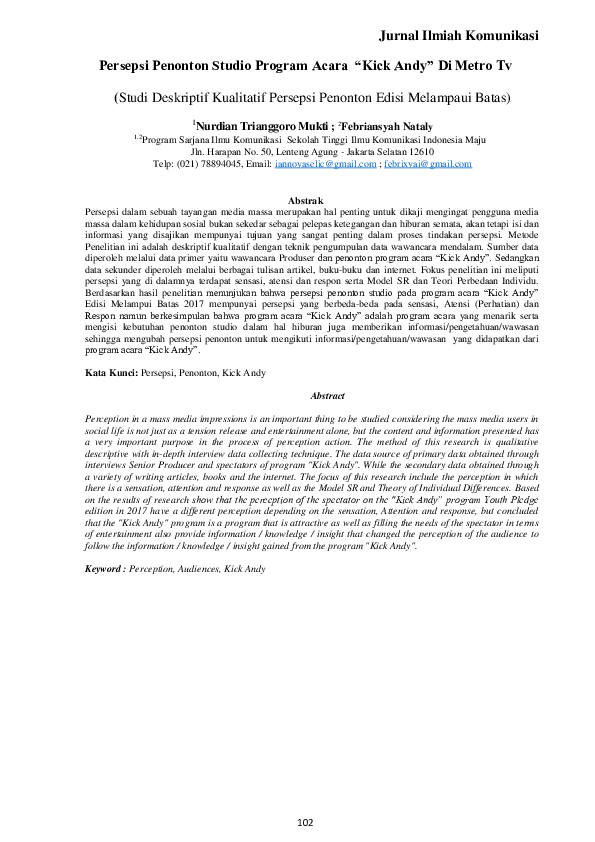 Persepsi Penonton Studio Program Acara “Kick Andy” Di Metro Tv