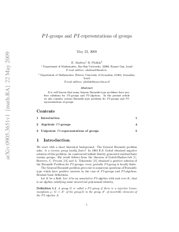 (PDF) PI-groups and PI-representations of groups