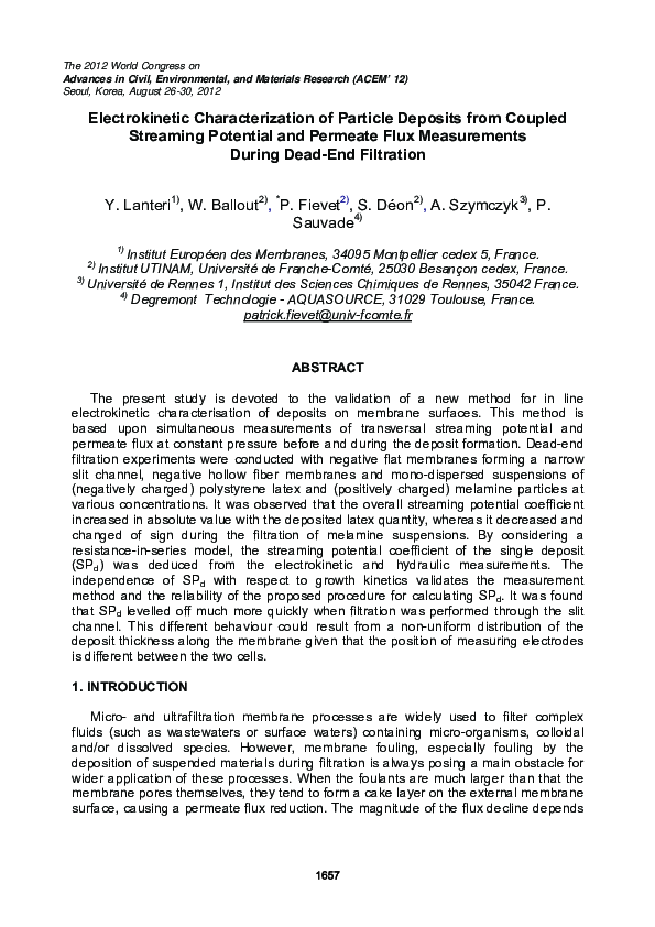 (PDF) Electrokinetic Characterization of Particle Deposits from Coupled ...