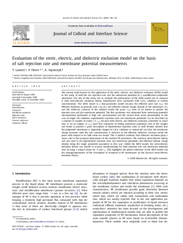 (PDF) Evaluation of the steric, electric, and dielectric exclusion ...